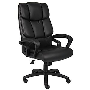 Boss Office Products High Back No Tools Required Top Grain Leather Chair in Black