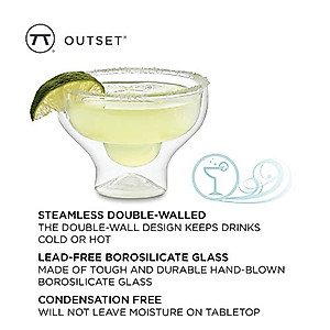 Outset Stemless Margarita Glasses Double Wall, Borosilicate Glassware 2 Count (Pack of 1)