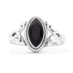 Koral Jewelry Cut Marquise Black Onyx Ethnic Delicate Ring 925 Sterling Silver Vintage Tribal Gipsy Boho Look (5)