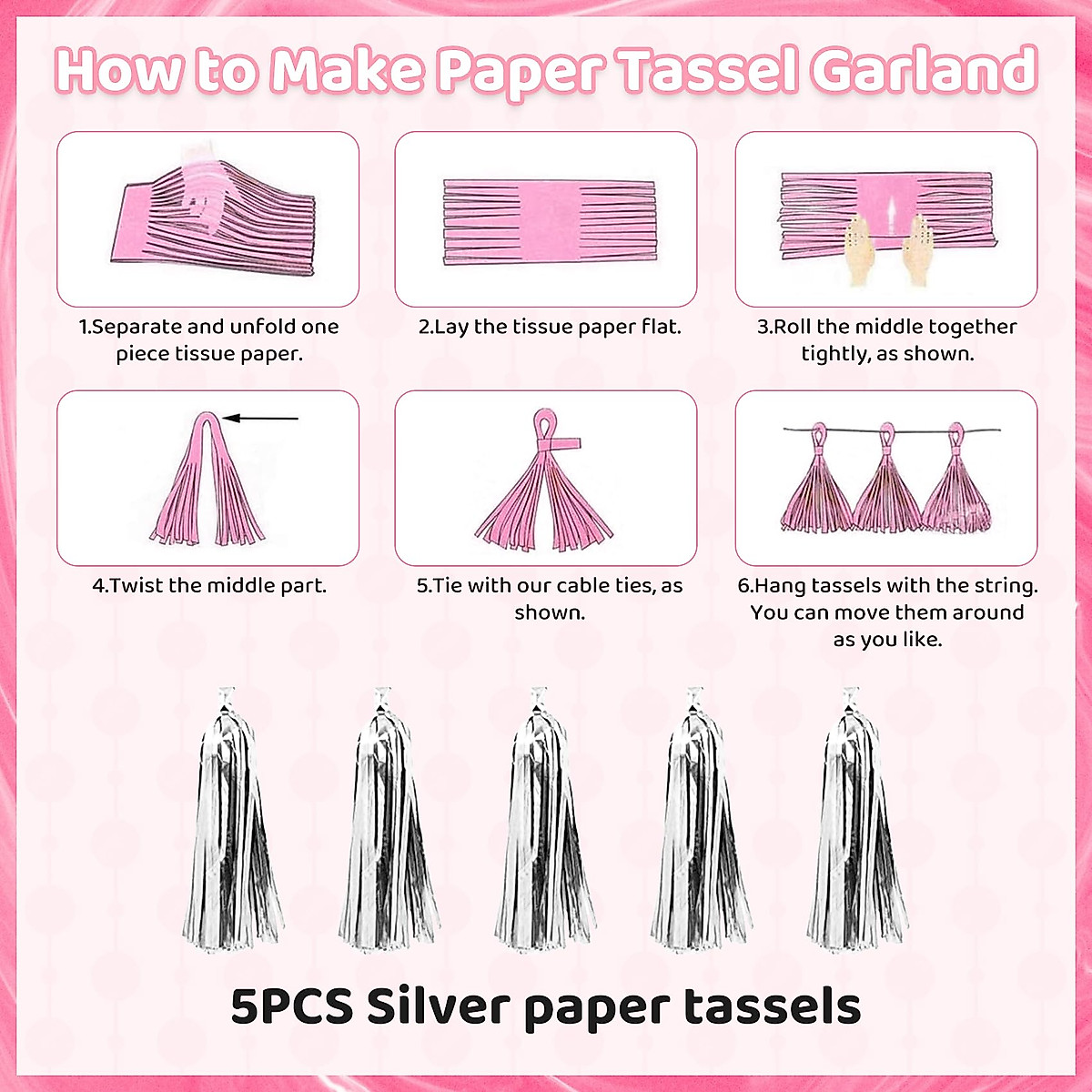 Ouddy Life Pink Happy Birthday Party Decorations for Women Girls, Pink Happy Birthday Love Crown Bow Bottle Lipstick Balloons Fringe Curtain for Princess Birthday Wedding Baby Shower Party Supplies