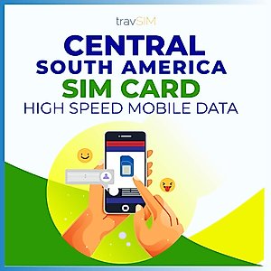 travSIM Central South America SIM Card for Valid 30 Days | 12GB Mobile Data | Colombia Brazil Nicaragua Panama Costa Rica Peru El Salvador Chile Guatemala Uruguay SIM Card