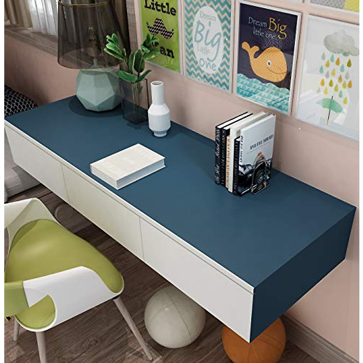 Livelynine Peel and Stick Wallpaper Blue Teal Contact Paper for Cabinets Desk Walls Self Adhesive Bulletin Board Paper Roll for Classroom School Navy Blue Wallpaper Removable Bedroom Dorm 15.8x78.8