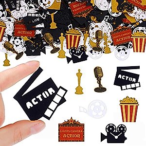 490 Pcs Movie Confetti Movie Night Decoration Glitter Confetti Movie Party Table Decorations Red Golden Black Confetti for Movie Night Movie Birthday Party Supplies