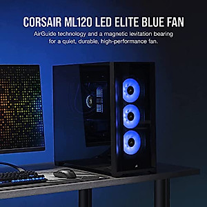 CORSAIR ML120 LED Elite, 120mm Magnetic Levitation Blue LED Case Fan with AirGuide, Single Pack, Black