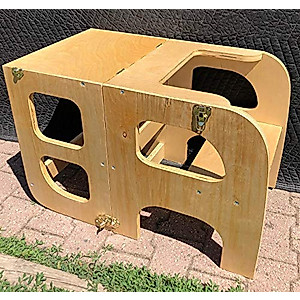 Exception Woodcrafts Convertible Tower,Convertible Helper tower - table/chair Step'n'Sit all-in-one, Montessori learning stool, kitchen step stool