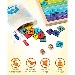 Coogam Wooden Math Hundred Board 1-100 Numbers Learning Educational Toys Colorful Montessori Counting Board Game for Preschool 3 4 5 Year Old Boys Girls