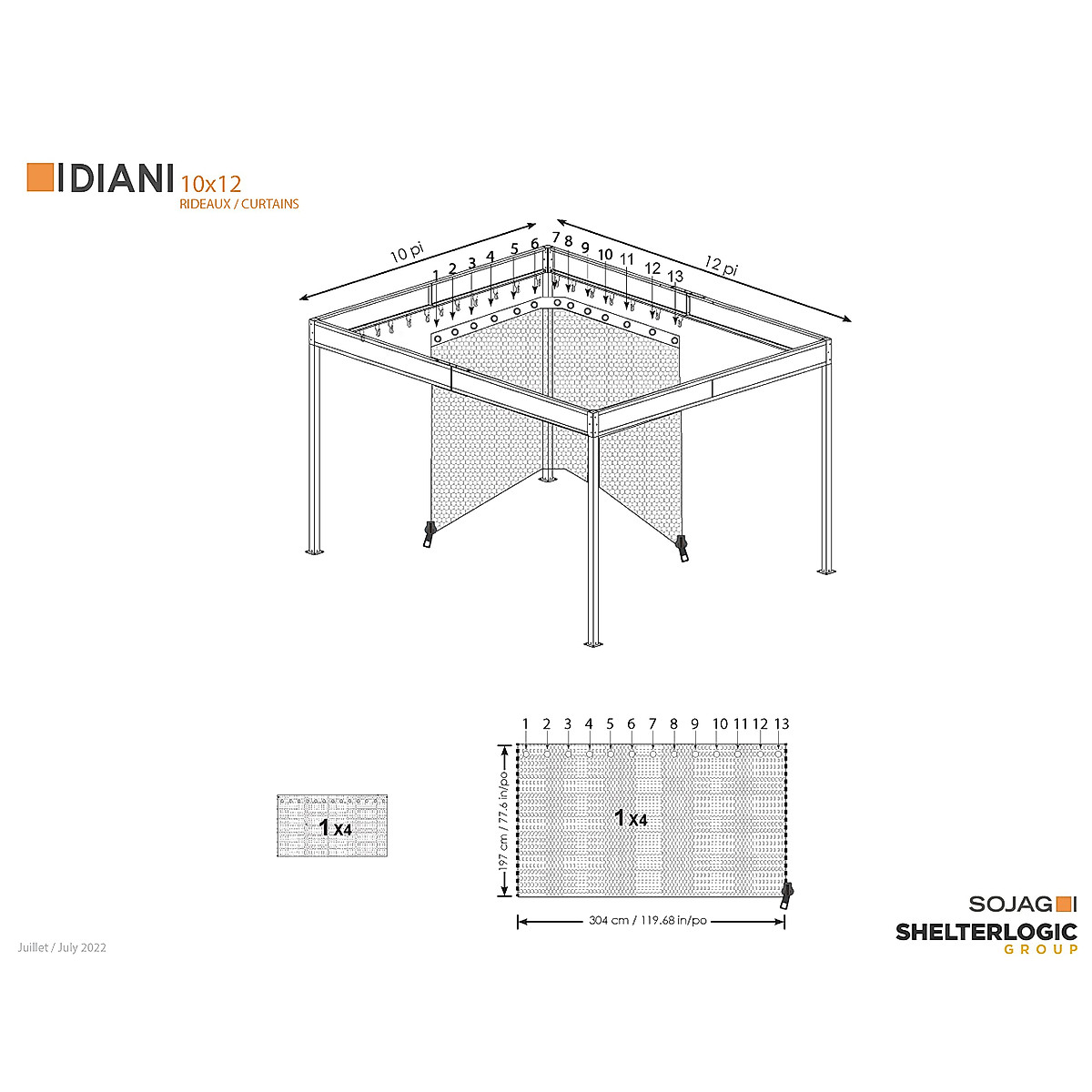 Sojag Accessories Set of 4 10' x 12' Polyester Outdoor Curtains for Diani Gazebo Sun Shelter, Black