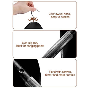 HOUSE DAY High-Grade Suit Hangers, Wide Shoulder Wooden Hangers with Non Slip Pants Bar, Smooth Finish 360° Swivel Hook Solid Wood Coat Hangers for Dress, Jacket, Heavy Clothes Hanger 6 Pack (Black)