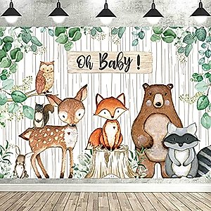 Woodland Baby Shower Backdrop Creatures Banner Fawn Animal Friends Woodland Party Supplies Decorations Woodland Gender Reveal Photo Props Background -7 x 5ft