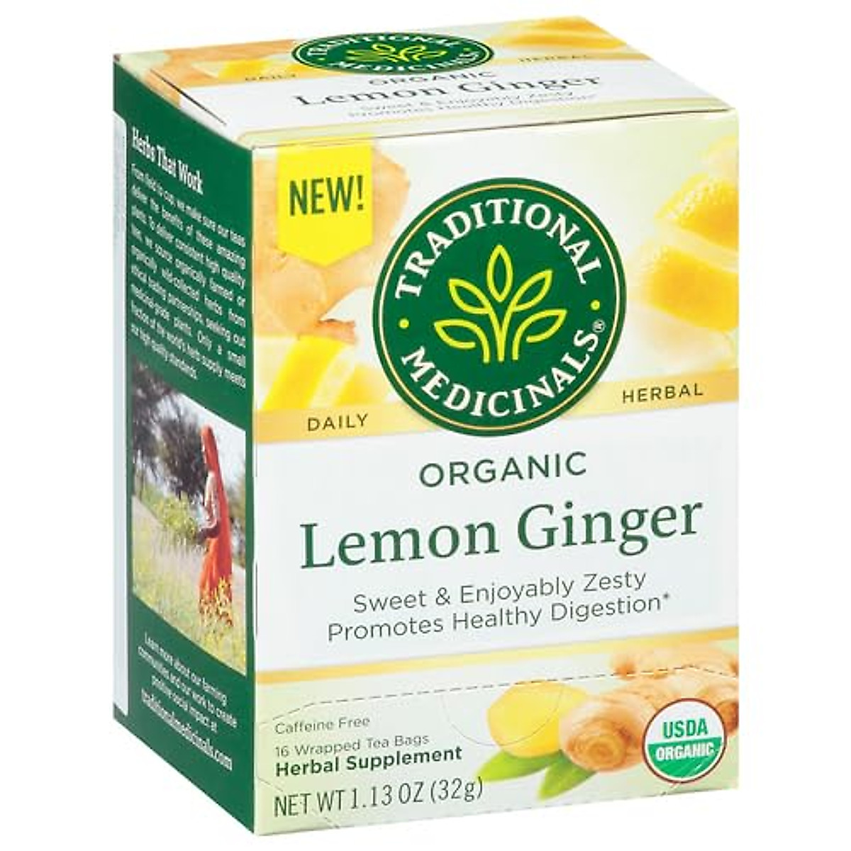 Traditional Medicinals Tea, Organic Lemon Ginger, Promotes Healthy Digestion, 16 Tea Bags