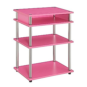 Convenience Concepts Designs2Go Tools Shelves 23.75"-Contemporary Modern Storage Printer Stand for Office Organization, Pink/Chrome