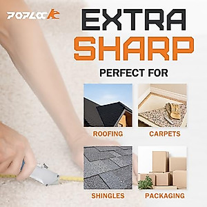 POPLOCK 20-Piece K Hook Razor Blades for Utility Knife, Utility Knife Blades Refills, Hooked Blades for Box Cutter, Dual Curved Angle Utility Blades as Carpet, Construction and Roofing Tools
