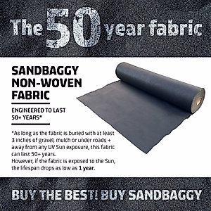 Sandbaggy Non Woven 4 oz Geotextile Landscape Fabric | Made in USA | 50 YEAR Fabric | Industrial Grade Fabric | French Drains | 100 Lbs of Tensile Strength | UV Protected | Approved by DOT (4 ft x 100 ft Roll)
