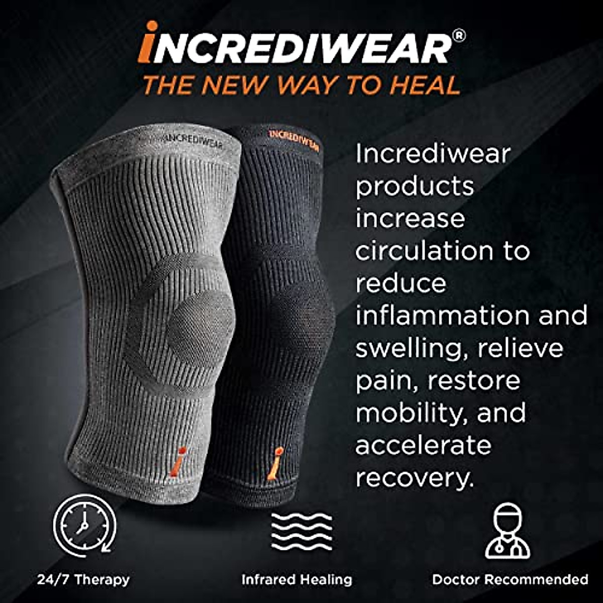 Incrediwear Knee Sleeve – Knee Braces for Knee Pain, Joint Pain Relief, Swelling, Inflammation Relief, and Circulation, Knee Support for Women and Men, Fits 14”-16” Above Kneecap (Black, Large)