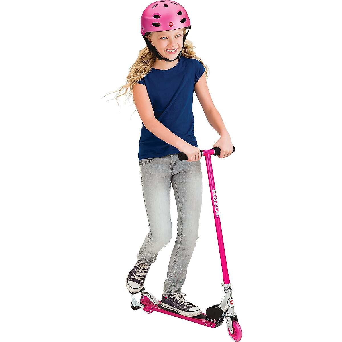 Razor S Spark Sport Kick Scooter for Kids Ages 8+ - LED Light-Up Wheels, Full-Deck Grip Tape, Lightweight Aluminum Frame, Foldable, for Riders up to 220 lbs