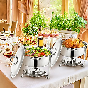 Fasmov 5 Qt Stainless Steel Chafing Dish Buffet Set, Round Catering Warmer Set w/Food and Water Trays, Lid, Fuel Holder, Chafers and Buffet Warmers Sets for Parties, Events, Wedding, Camping, Dinner