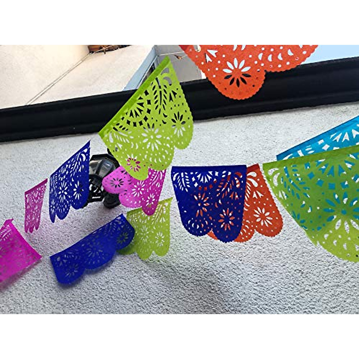 Mexican Papel Picado Banner (5 Count) Mexican Fiesta Decorations 50 Paper Tissue Paper Panels of Vivid Color Flowers 65.5 Feet Total Length