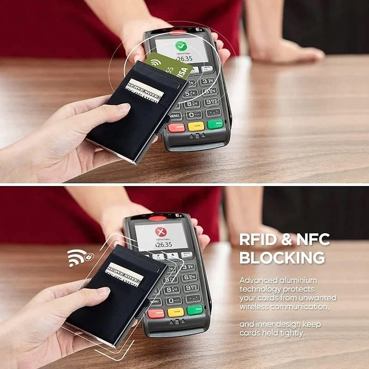 Jonsoil Minimalist Pop-up Mens Card Holder Smart RFID Wallet | Aluminum Metal Bank Card Case with Money Pocket | Slim Business Card Front Pocket Travel Wallet (Black)