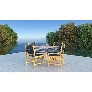 Patio Sense 63710 Sava Indoor Outdoor Armless Dining Side Chair All Weather Wicker Low Slung Portable Seating Solid Acacia Wood Woven Seat Porch Lawn Garden Fishing Sporting - Black Webbing