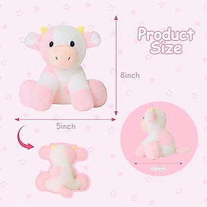 Gvimenos Pink Cow Stuffed Animal Cute Hug Cow Plushies, Soft Strawberry Cow Throw Pillow, Cartoon Cow Plushie Decoration Gift for Boys Girls(8 Inch)