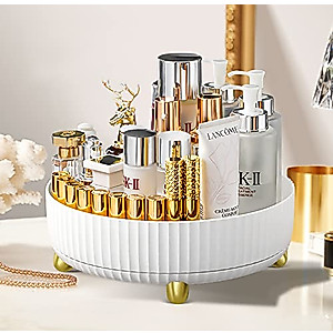 360° Rotating Storage Tray, 11.02 inches in Diameter, Cosmetics and Perfume Organizer, Desktop Storage Tray, Cosmetics and Skincare Storage Tray Large Capacity, Large White (11.02"×11.02"×3.93")