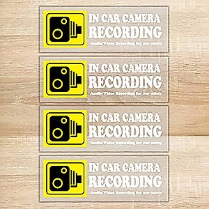 4 Pcs Camera Audio Video Recording Window Cars Stickers, in Car Camera Recording Sticker for Rideshare, Van, Truck, Taxi, Maxi Cab, Bus, Coach Drivers, Yellow 2 x 6 inch, Adhesive Window Decal