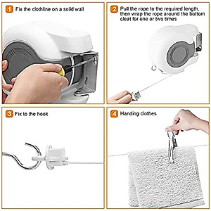 Retractable Clothesline Outdoor Heavy Duty Clothesline kit PVC Retractable Clothes Dryer Line Wall Mounted Clothesline Outdoor and Indoor Shower Clothesline 2X42 Feet, White