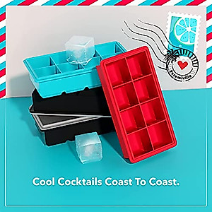 Vremi Stackable Large Ice Cube Trays — Pack of 2 Silicone Trays — 8 Cubes per Tray — Ideal for Cocktails, Frozen Treats, Soups, Sauces,and Baby Food — BPA Free with Frost Resistant Lids — Red and Blue