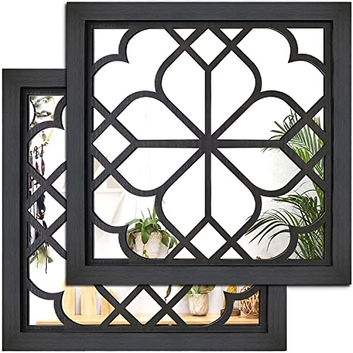 Wocred 2 PCS Square  Wall Mirror,Gorgeous Rustic Farmhouse Accent Mirror,Black Entry Mirror for Bathroom Renovation,Bedrooms,Living Rooms and More(12”x12”)