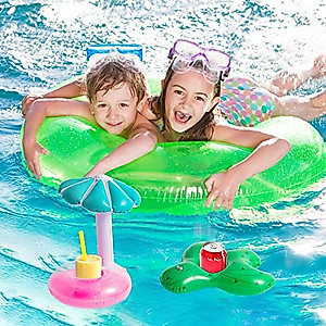 BUoonyer 12Pcs Inflatable Drink Holder Pool Floaties, Girl Doll Swimming Pool Float Accessories Set, Summer Flamingos Duck Donut Pineapple Cactus Ring Water Cup Coasters Supplies for Swim Beach Party