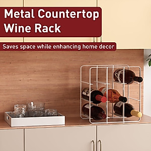 Buruis 9 Bottles Metal Wine Rack, Free-Standing Cabinet Water Bottle and Wine Rack Storage Organizer for Kitchen Countertop, Pantry, Fridge, Space Saver Protector for Red and White Wines Bottle