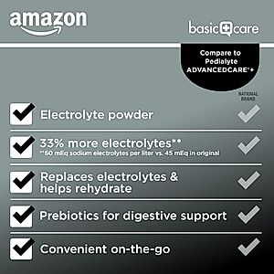 Amazon Basic Care Advantage Care Electrolyte Powder Packets for Rehydration, Berry Frost, 6 Count