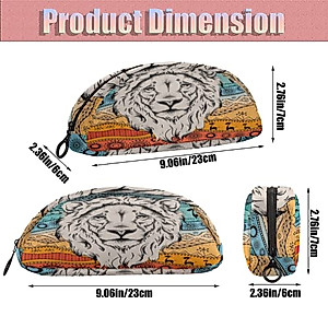 Pardick Pencil Case Animal Lion Enthnic Pencil Pouch Pencil Bags Half Round Pencil Organizer with Zipper, Adults Pencil Boxes Makeup Bag Pencil Storage Bag for Office School
