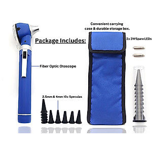 MEDCASE Brilliance Otoscope - Professional Ear Scope with LED Light and Speculum for Ear Examination and Diagnosis - Ideal for Professional and Home Use - Blue