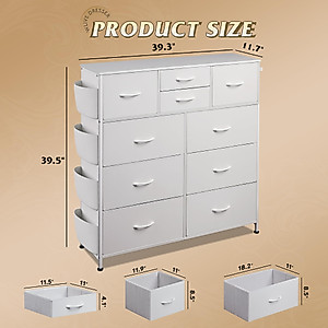 WLIVE White Dresser for Bedroom with 10 Drawers, Chest of Drawers with Side Pockets and Hooks, PU Storage Dresser, Sturdy Metal Frame, Drawers Organizer Unit for Living Room, Hallway, Closet