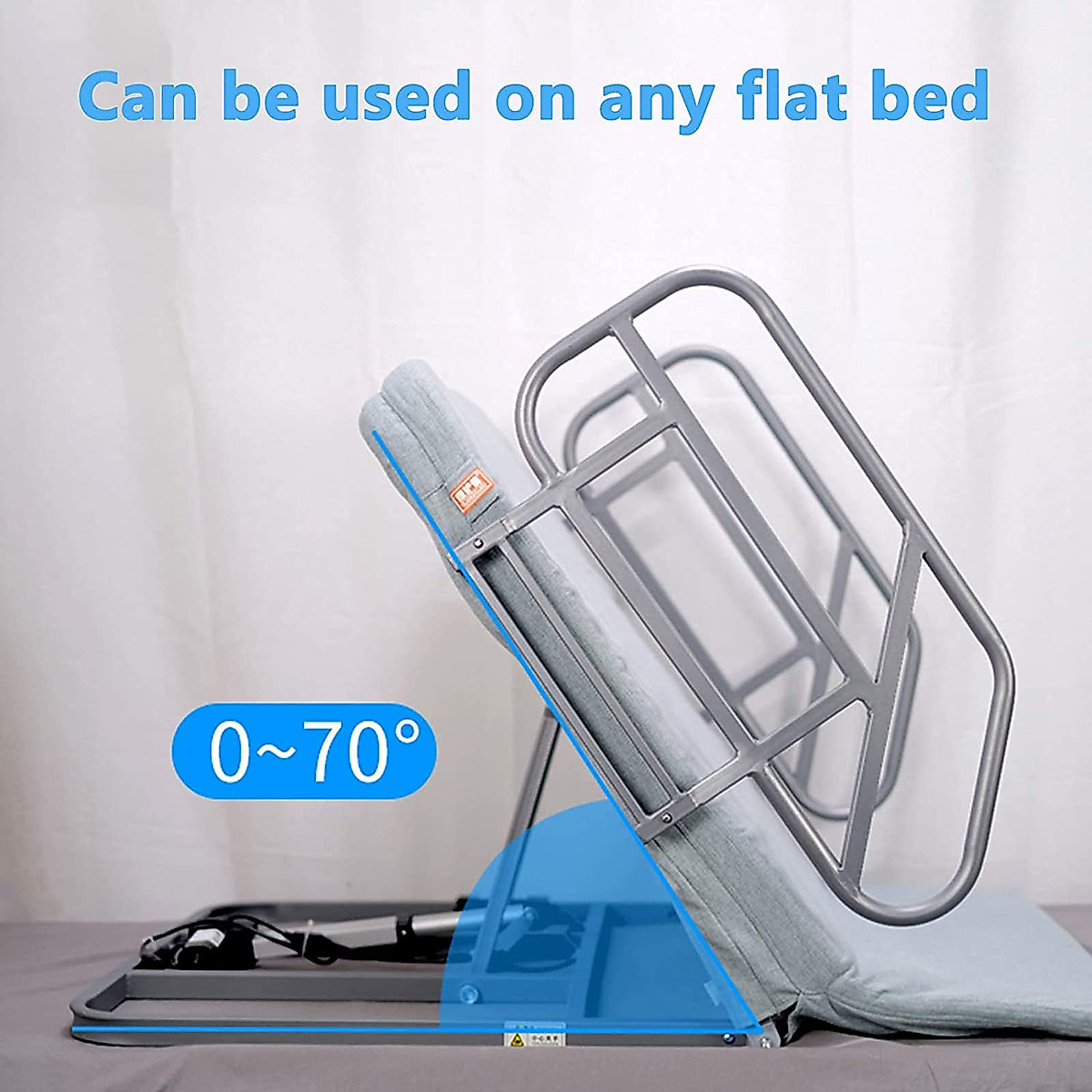 WLL-DP Portable Electric Bed Backrest, Adjustable Sit-Up Back Rest with Guardrail, Fits Standard Hospital Bed, Family Nursing Home Rehabilitation Center Nursing,Blue