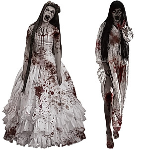 Naozinebi Halloween Wall Decorations Stickers Large Scary Female Ghost Bride Wall Decals Haunted House Decoration Halloween Clings for Halloween Home Window Door Indoor Decorations