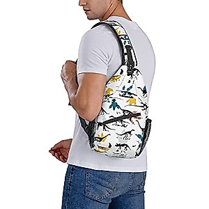 Luirioe Dinosaur White Sling Bag Crossbody Backpack Hiking Travel Daypack Chest Bag Lightweight Shoulder Bag For Women Men