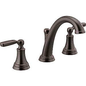 Delta Faucet Woodhurst Widespread Bathroom Faucet, Oil Rubbed Bronze Bathroom Faucet 3 Hole, Bathroom Sink Faucet, Metal Drain Assembly, Venetian Bronze 3532LF-RB