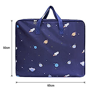 Large-capacity storage bag, clothes quilt storage bag, Oxford cloth waterproof and moisture-proof, suitable for outdoor and indoor, under-bed wardrobe clothes storage, luggage storage, camping, travel (Planet Rocket)