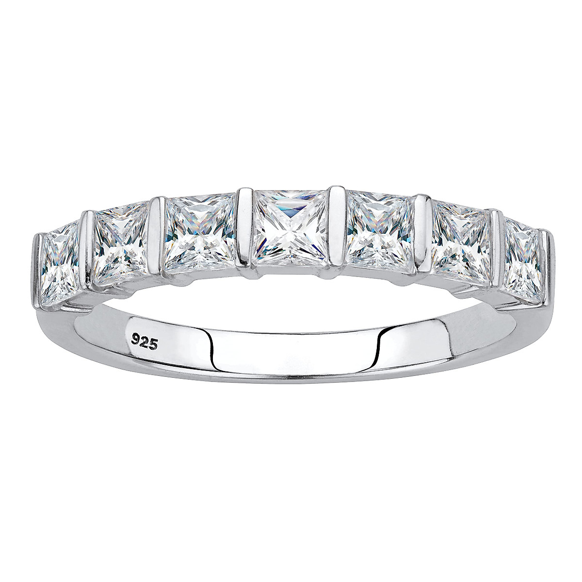 PalmBeach Jewelry Platinum-plated Sterling Silver Princess Cut Cubic Zirconia Stackable Ring Sizes 6-9 Size 7