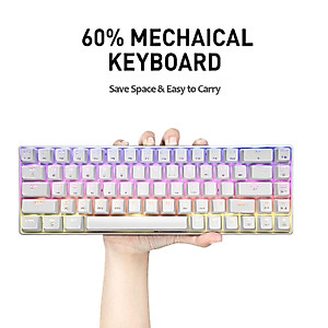 LexonElec MK 68 60% Mechanical Gaming Keyboard,Type-C Wired Computer Keyboard,18 Chroma RGB Backlit Keyboard Blue Switches,68 Keys Anti-ghosting for Laptop PC Gamer(White RGB)