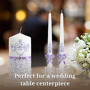 Wedding Candles for Ceremony Set Violet - Unity Candles Set of 3 Ceremonial Candles - 6" Pillar & 2 10" Tapers Wedding Candles velas matrimoniales