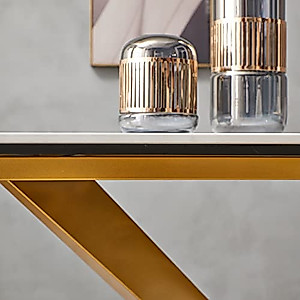 Montary 7-Piece Dining Table Set - 63" Faux Marble Table Top & X-Shaped Solid Gold Carbon Stell Legs, 1 Dining Table with 6 Dining Chairs, Morden Rectangular Dining Set for Kitchen, Resterant