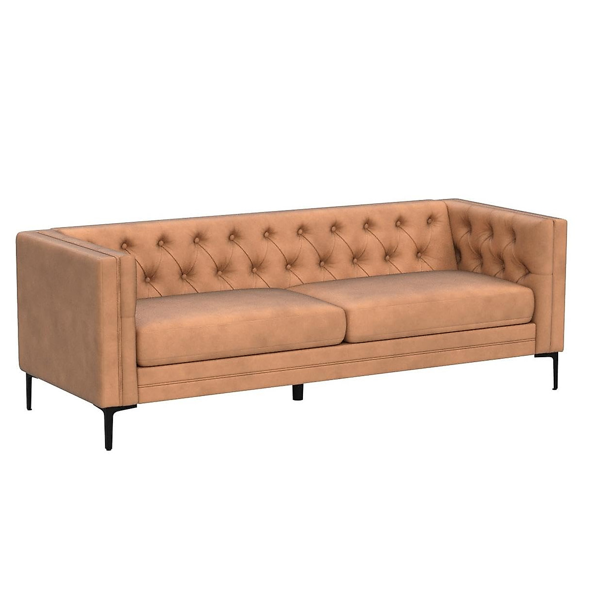 HULALA HOME 84" W Suede Faux Leather Sofa Couch with Metal Legs, Button-Tufted 3-Seater Sofa, Mid Century Modern Contemporary Upholstered Couch for Living Room, Entertainment Area, Apartment,Camel