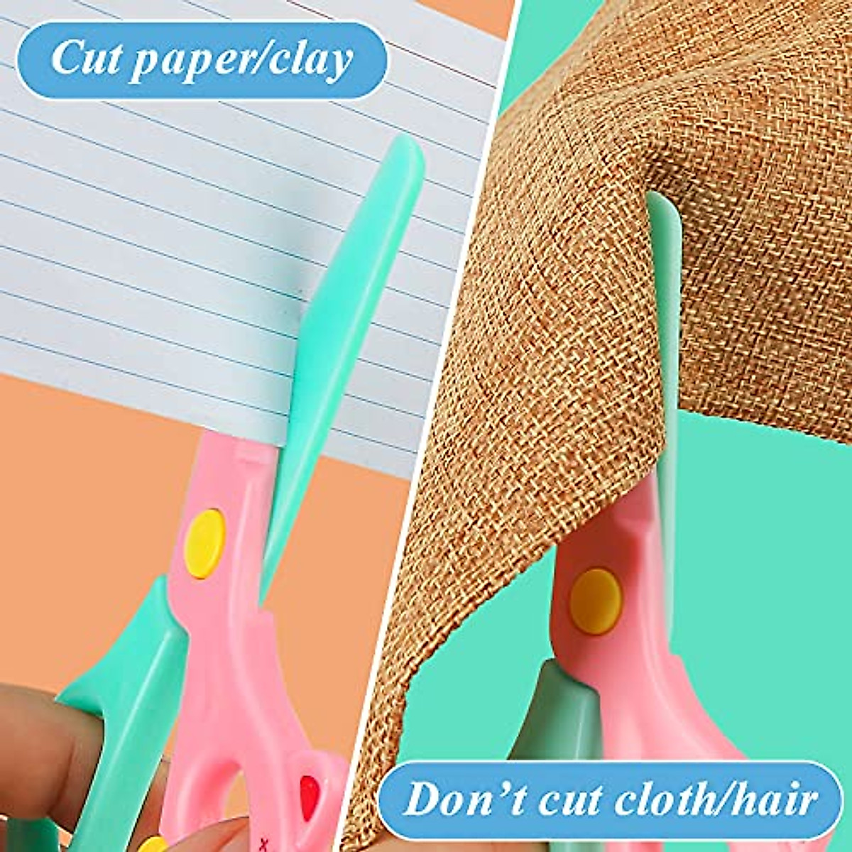 LOVESTOWN Plastic Scissors for Kids, 4 PCS Pre-School Training Scissors Children Safety Scissors Toddler Scissors Age 3 for Toddler Arts and Crafts