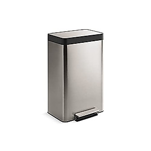 Kohler 13 Gallon Hands-Free Kitchen Step, Trash Can with Foot Pedal, Quiet-Close Lid, Stainless Steel