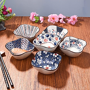 BOSILI Sauce Bowl Set of 6-4 OZ Sauce Plate, 6 Different Pattern Dipping Bowls/Dish, Mini Small Bowls for Soy Sauce, Ketchup, Condiments, Salad Dressing, Spices