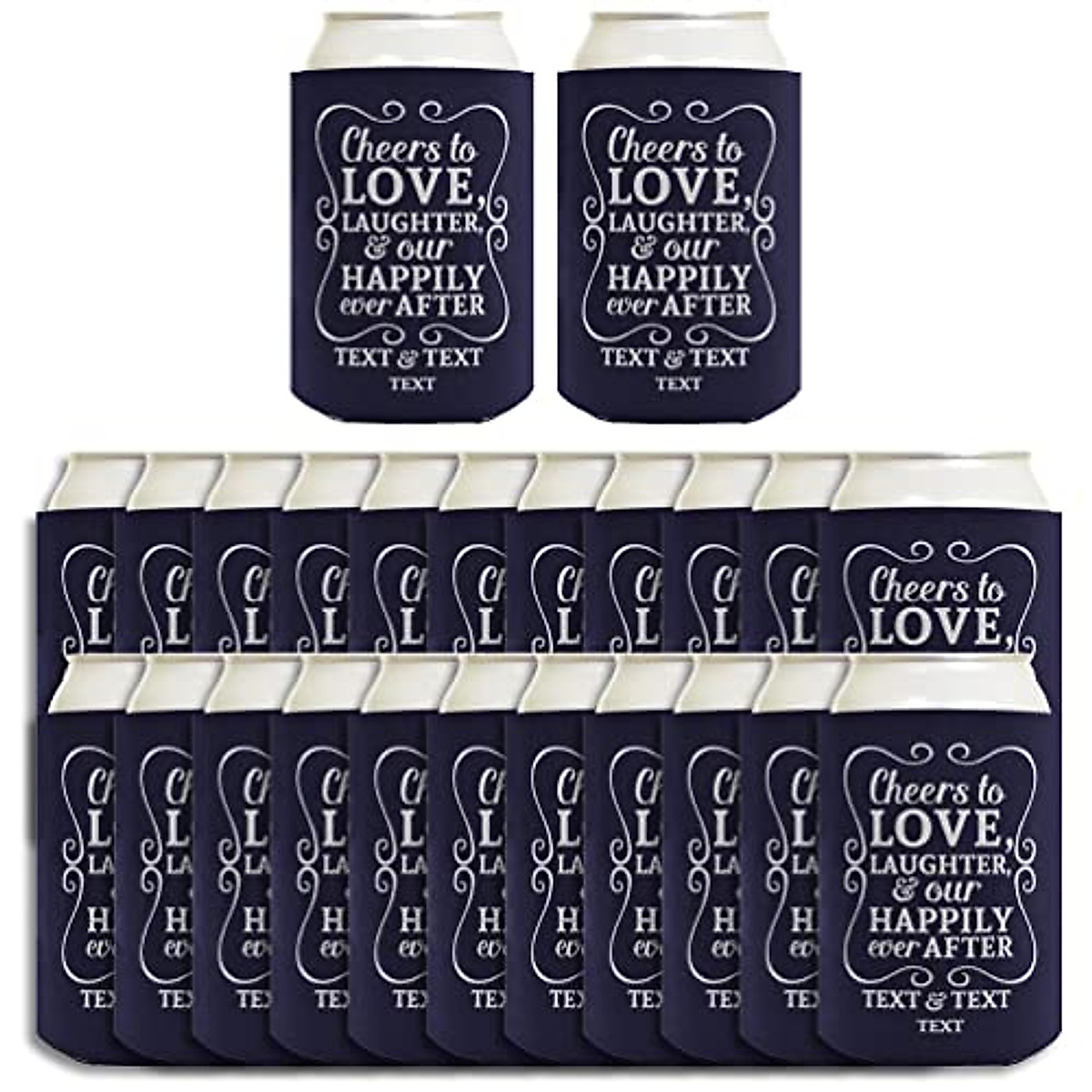 Cheers To Love Custom Names & Date 24-Pack Personalized Can Coolie Drink Coolers Coolies Navy