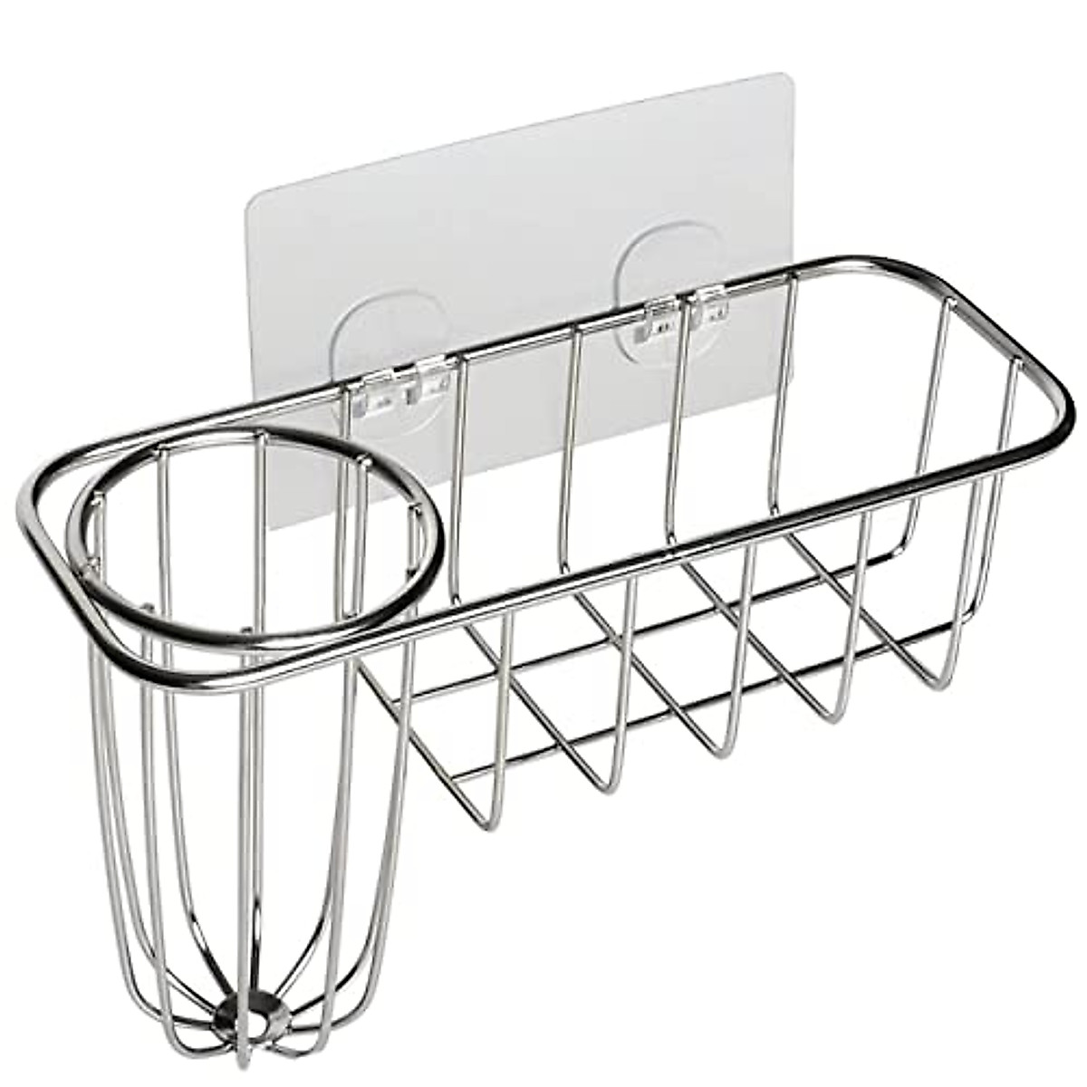 HULISEN Sponge Holder + Dish Brush Holder, 3-in-1 Kitchen Sink Caddy, 18/8 Stainless Steel Rust Proof Water Proof, Adhesive Installation No Drilling 【Not Including Sponge and Brush】